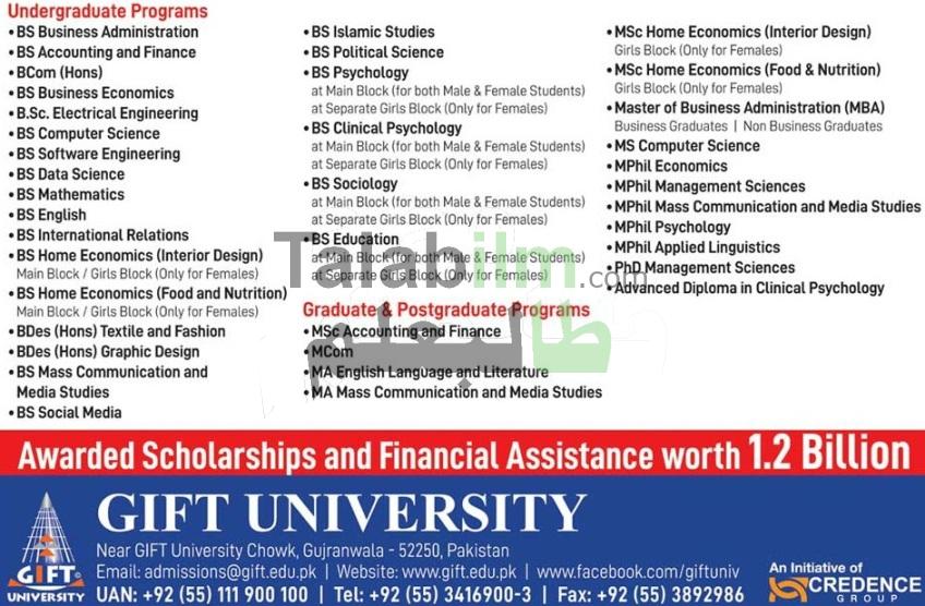 Gift University Announced Admissions 2022 - TalabIlm Gift University Announced Admissions 2022 - TalabIlm